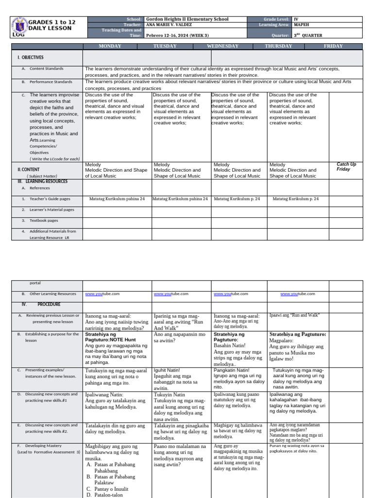 DLL Mapeh4 Q3 W3-Matatag | PDF