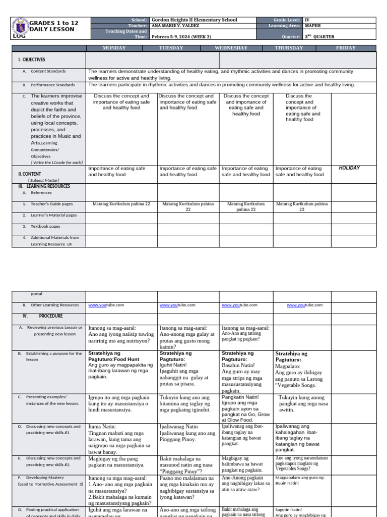 DLL Mapeh4 Q3 W2-Matatag | PDF