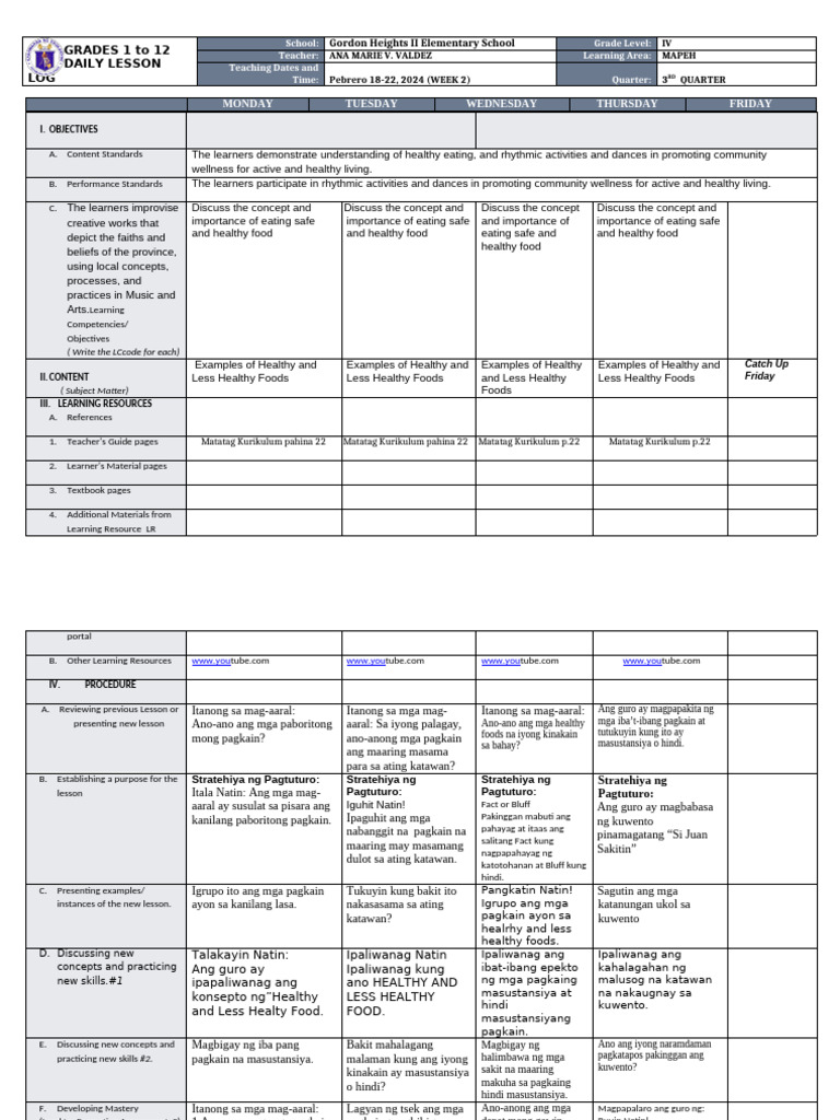 DLL_MAPEH4_Q3_W4-MATATAG | PDF