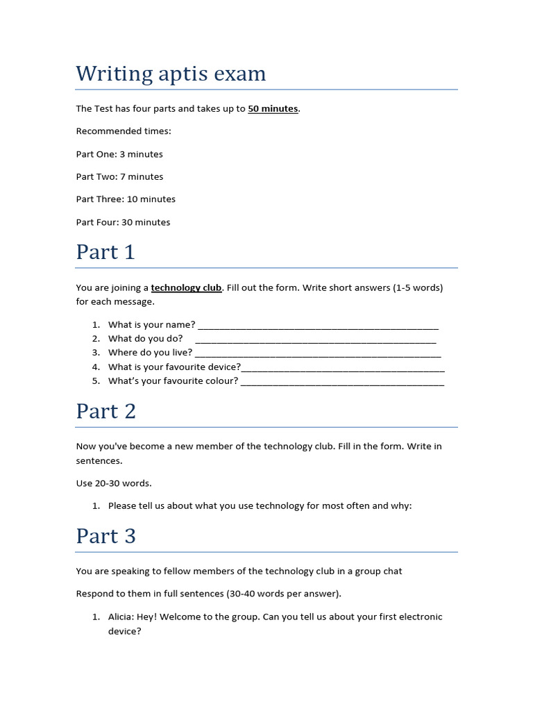 Writing Aptis Exam: 50 Minutes | PDF