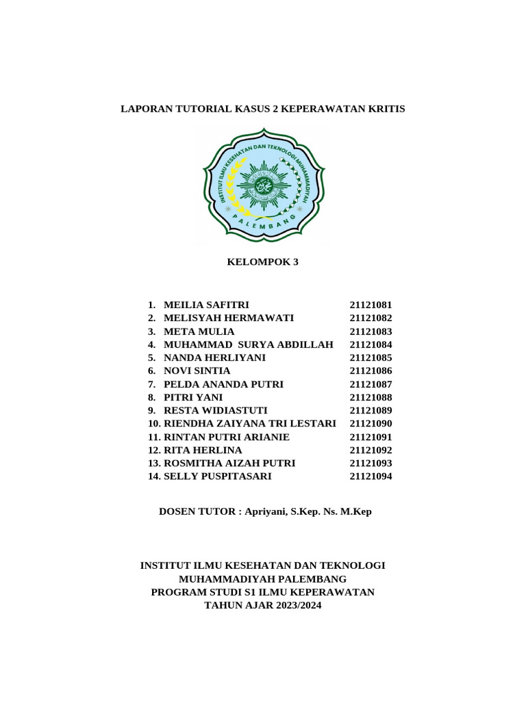 Laporan Tutorial Kasus 2 Keperawatan Kritis | PDF