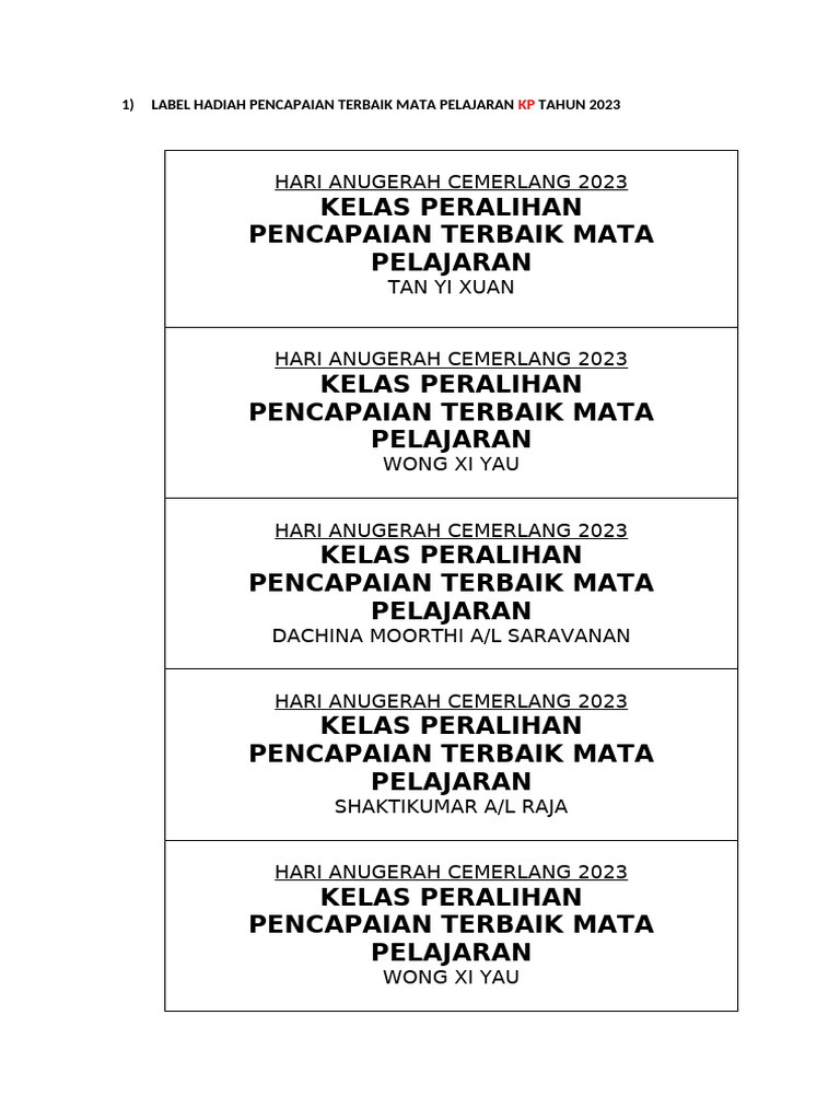 Label Hadiah KP 2023 | PDF