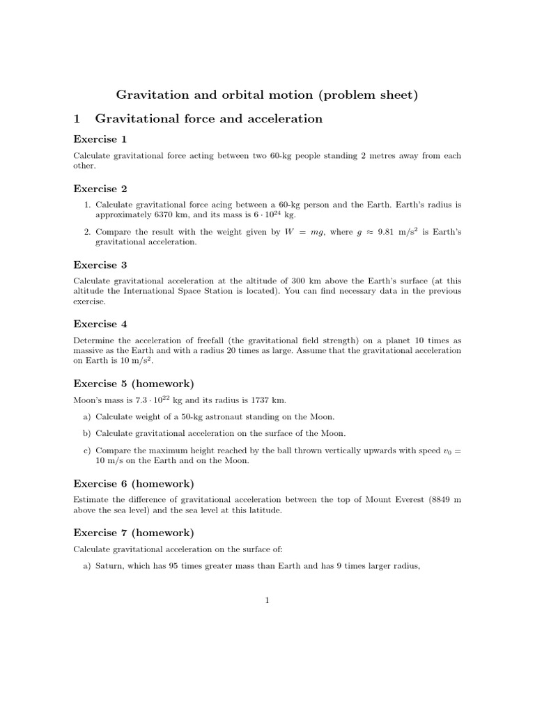 Gravitation and Orbital Motion (Problem Sheet) | PDF