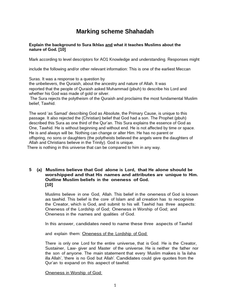 Marking Scheme of - POI - Shahadah | PDF