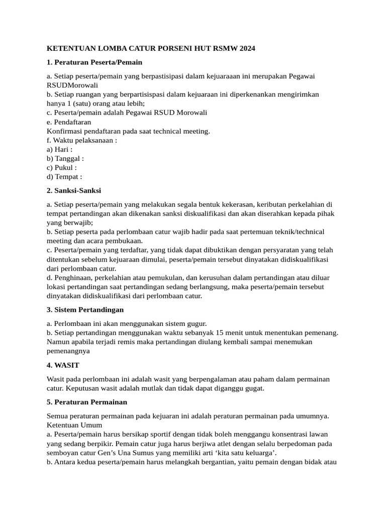 KETENTUAN LOMBA CATUR | PDF