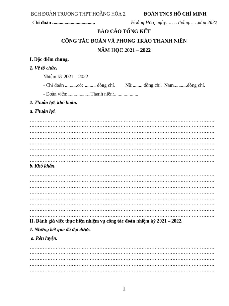 Mau Bao Cao Tong Ket DH Chi Doan | PDF