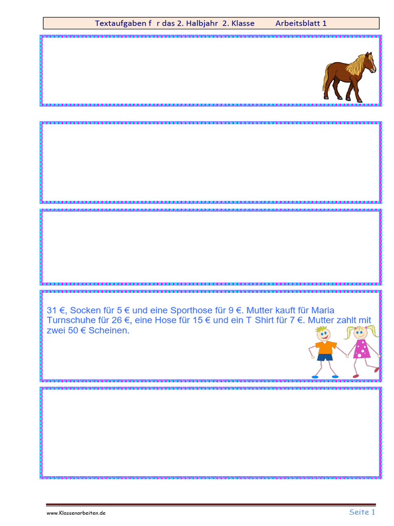 Textaufgaben F R Das 2. Halbjahr 2. Klasse Arbeitsblatt 1 | PDF