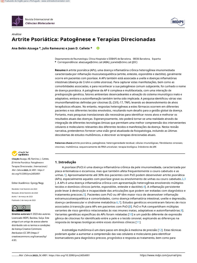 Artrite Psoriática - Patogênese e Terapias Direcionadas | PDF