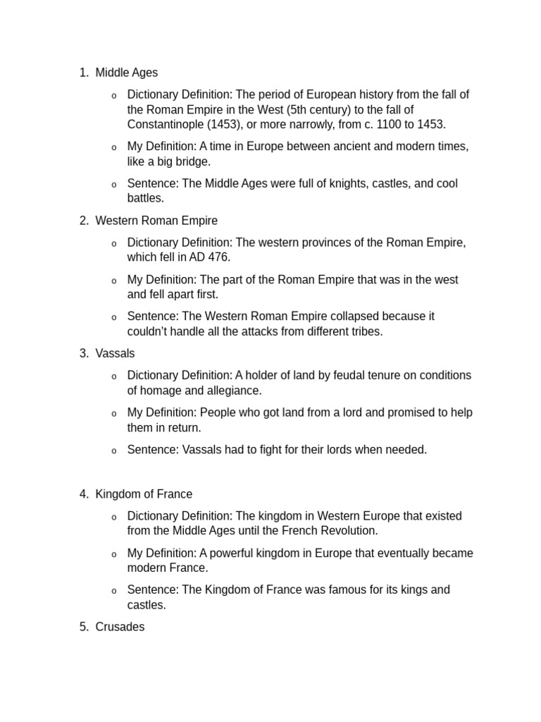 Vocabulary List | PDF | Middle Ages | History
