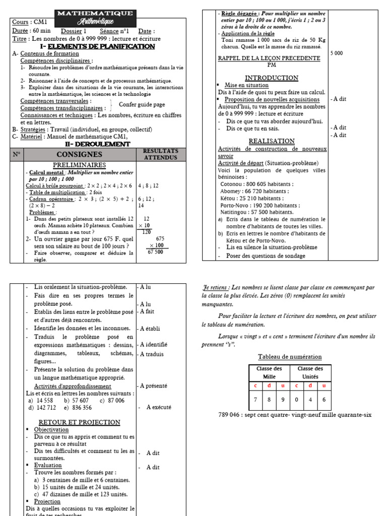 Mathématique D1 CM1 | PDF