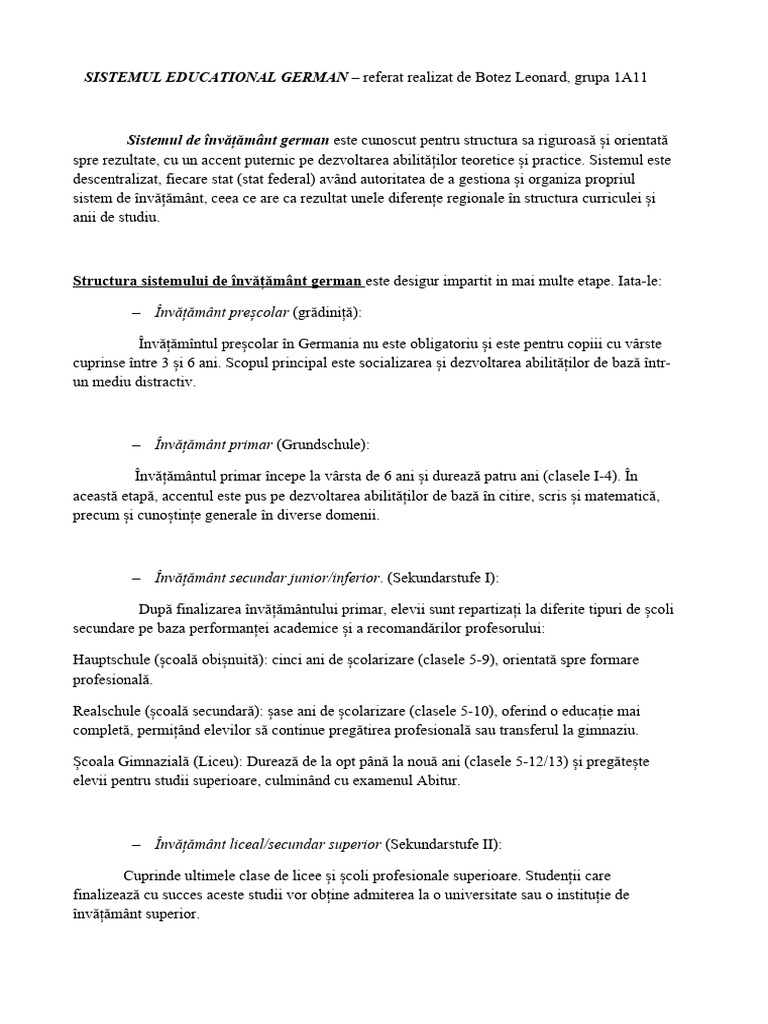 Sistemul Educational German | PDF