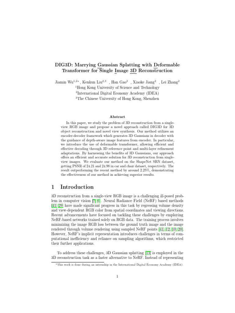 Dig3g Marrying Gaussian Splatting With Deformable Transformer For A