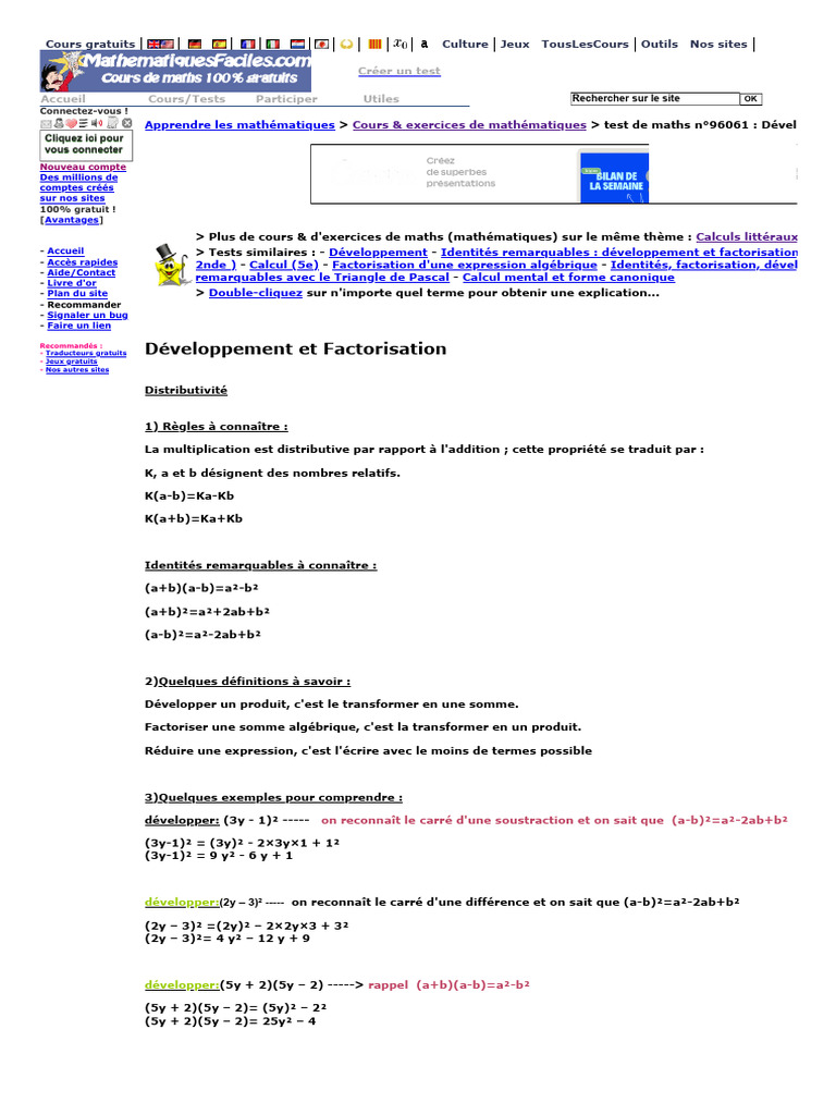 Développement Et Factorisation | PDF