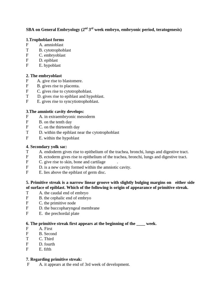 SBA for 2nd 3rd week embryo, teratogenesis | PDF