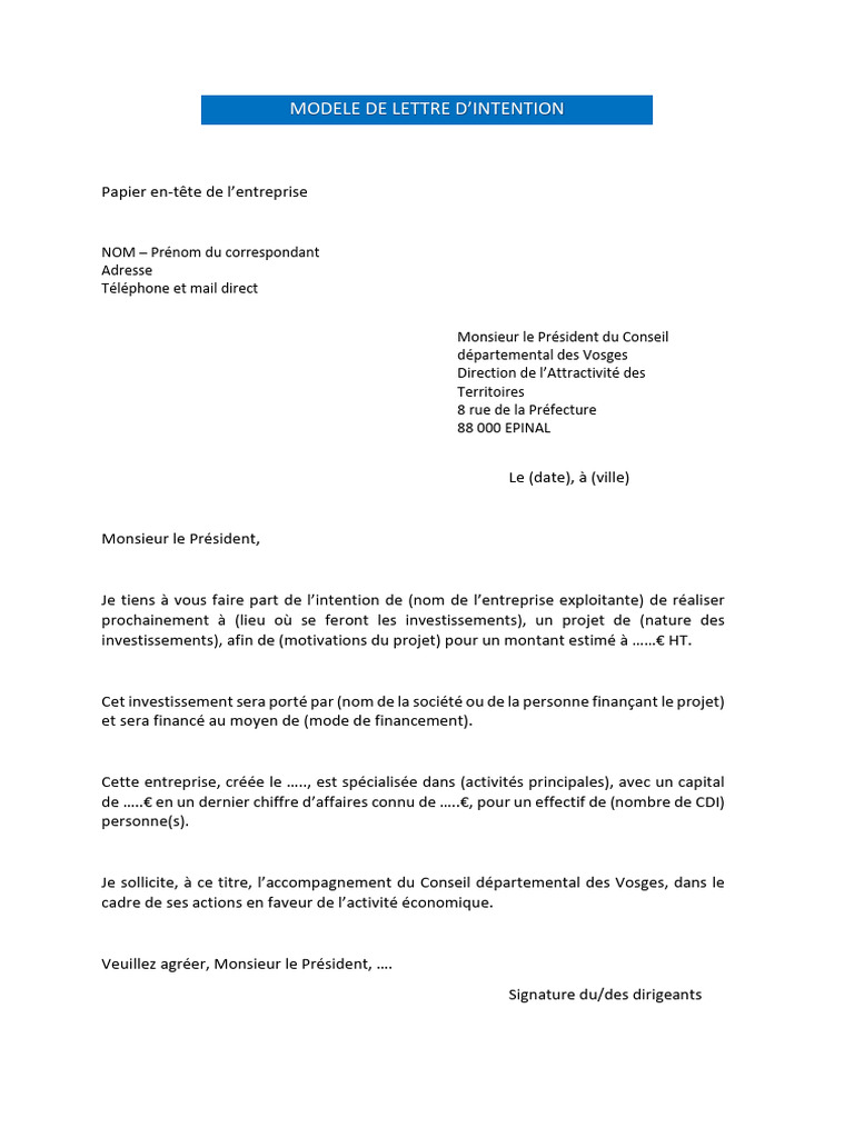 Modele Lettre Intention | PDF