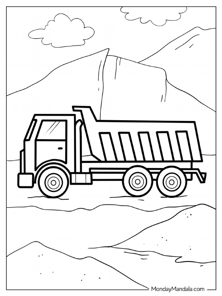 Simple Outline of Dump Truck To Color | PDF