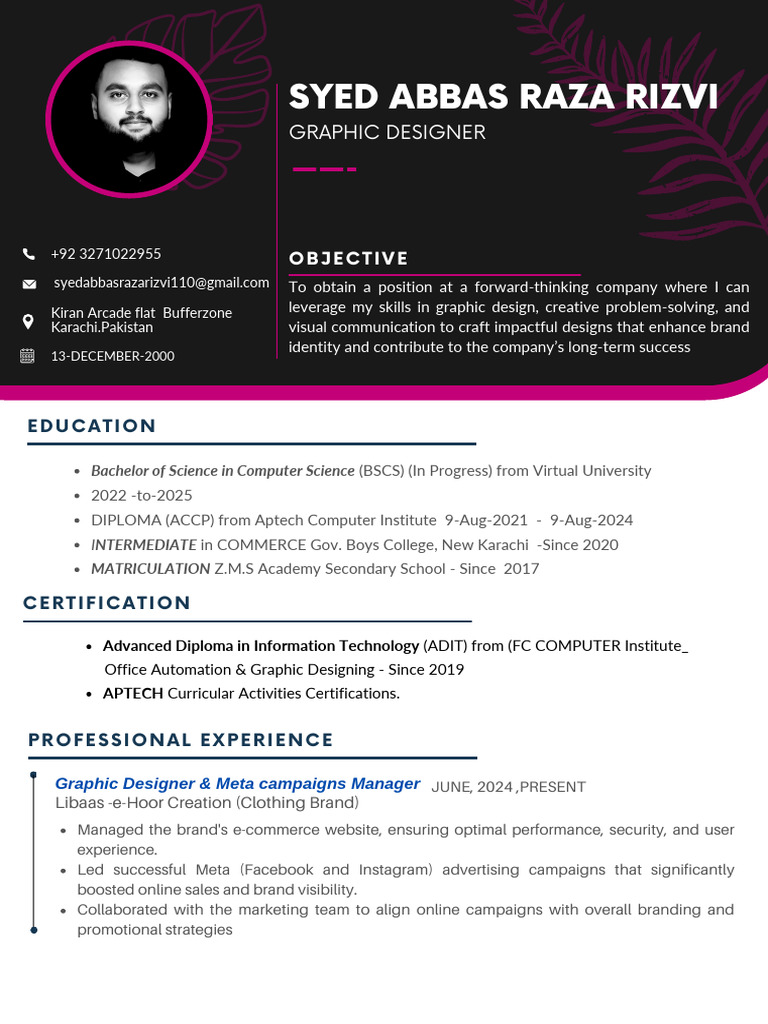 Syed Abbas Raza GFX (CV) | PDF