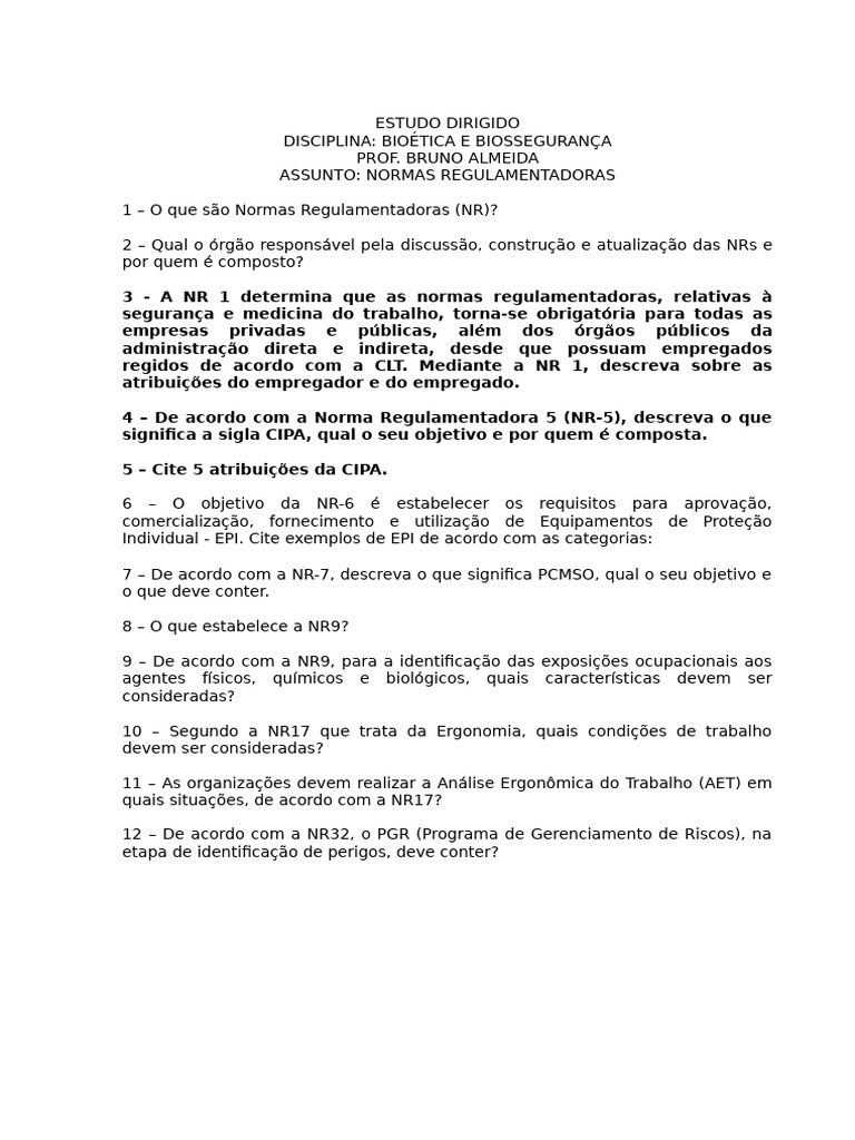 ESTUDO DIRIGIDO - NRs | PDF
