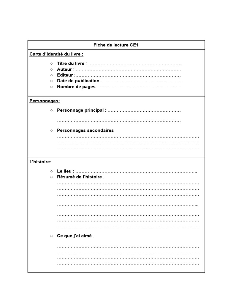Exemple Fiche de Lecture CE1 | PDF