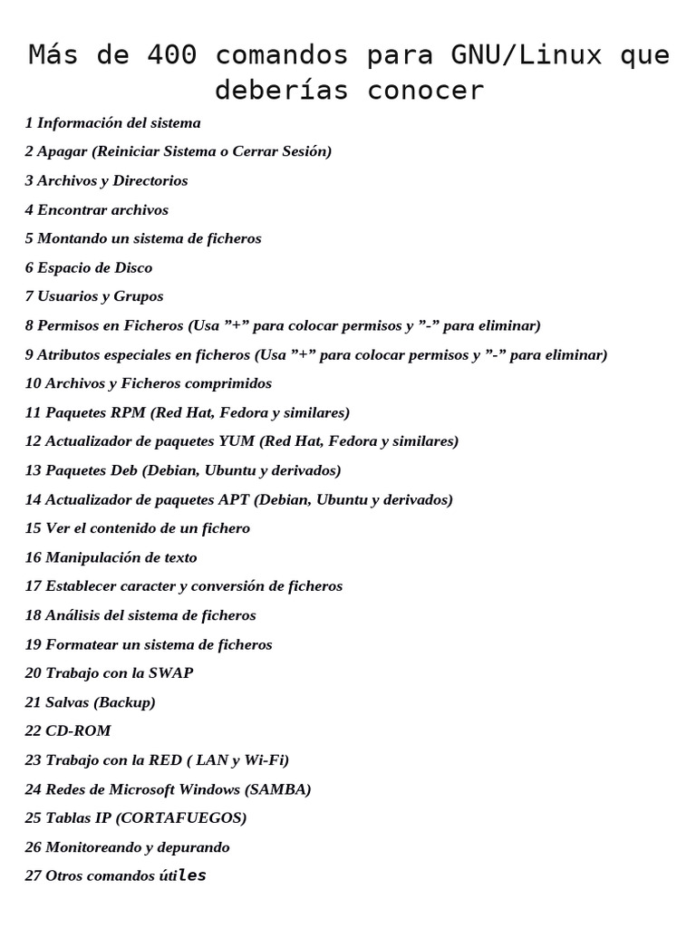 Más de 400 Comandos Para GNU-Linux Que Deberías Conocer | PDF | Archivo de computadora ...