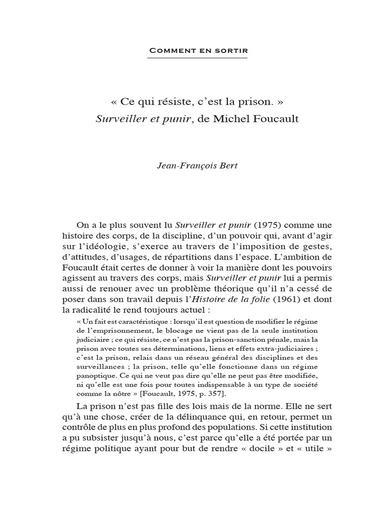 Ce Qui Resiste Cest La Prison Emsurveiller Et Punirem de Michel ...