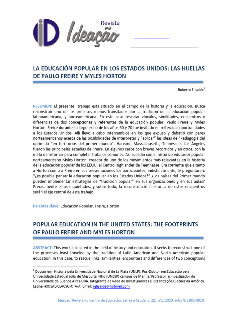 Educación Popular: Freire y Horton en EE.UU. | PDF | Literatura ...