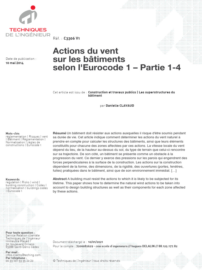TI-Actions Du Vent Sur Les Batiments Selon L Eurocode 1 W Partie 1-4 | PDF