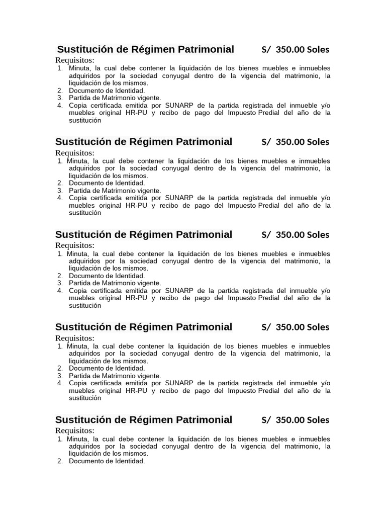 REQUISITOS Sustitución de Régimen PatrimonialS | PDF