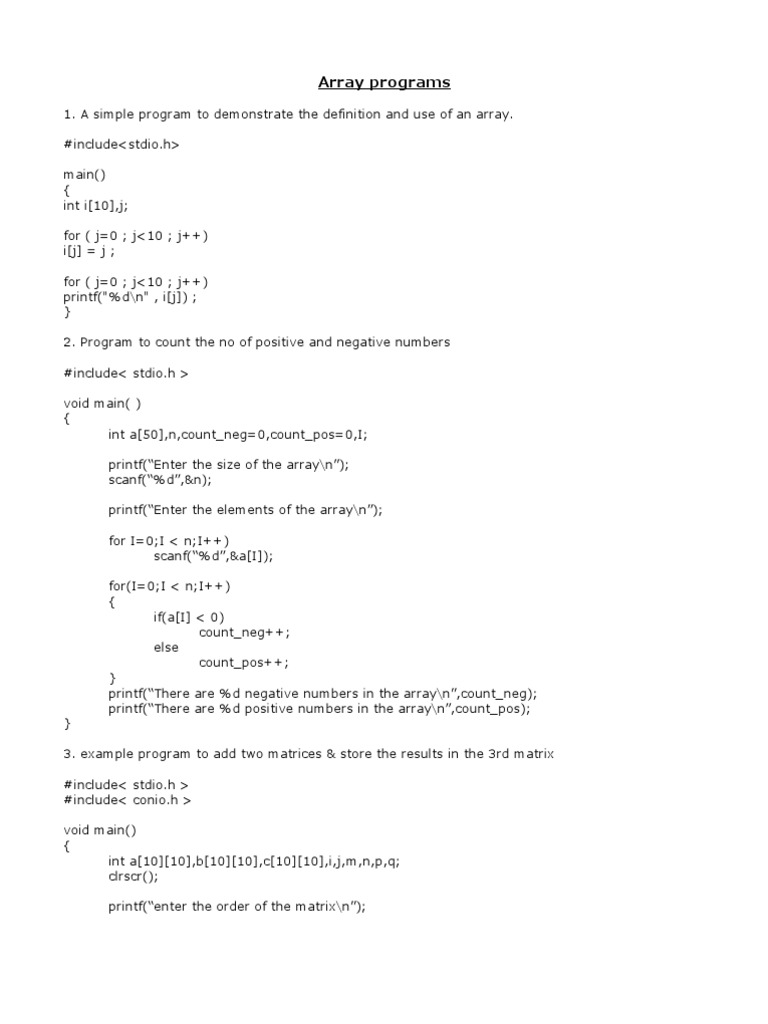 Array Programs | PDF | Matrix (Mathematics) | Integer (Computer Science) Array Programs | PDF | Matrix (Mathematics) | Integer (Computer Science)