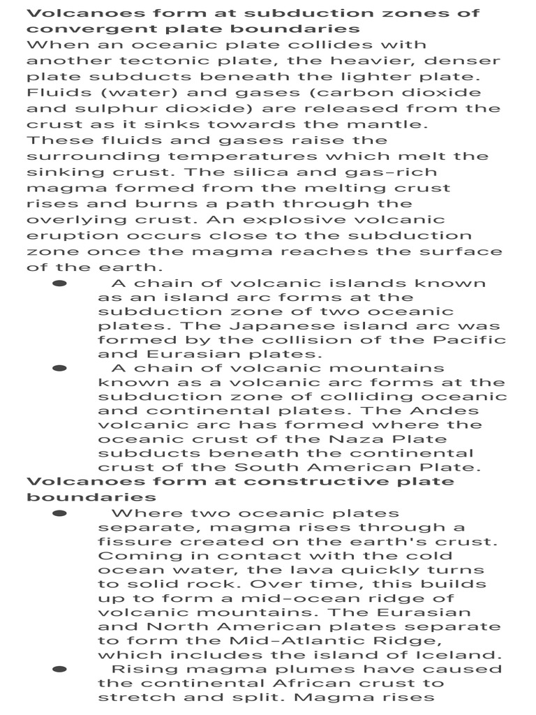 Volcanoes Form at Subduction Zones of Convergent Plate Boundaries | PDF