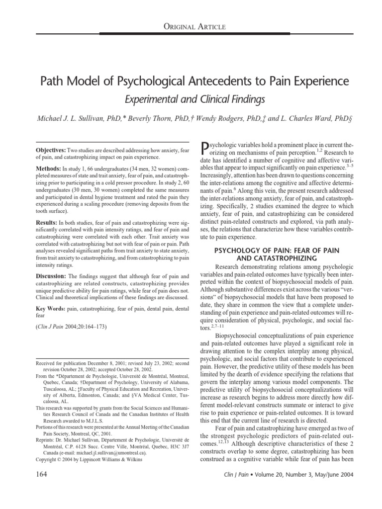 (2004) (Sullivan) Models of Psychological Antecedents To Pain ...