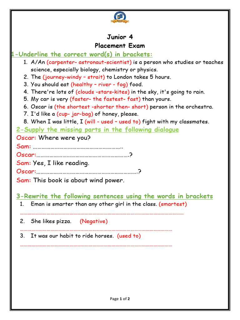 Junior 4 Placement | PDF | Language Arts & Discipline | History