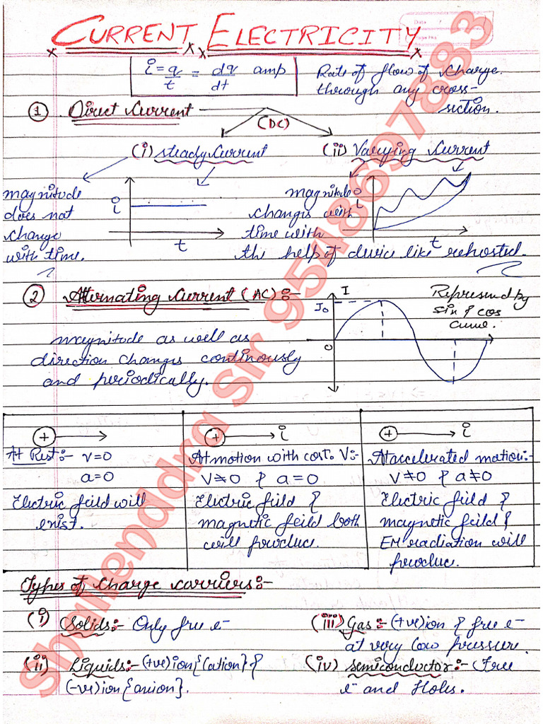 Current electricity Class 12 handwritten notes | PDF