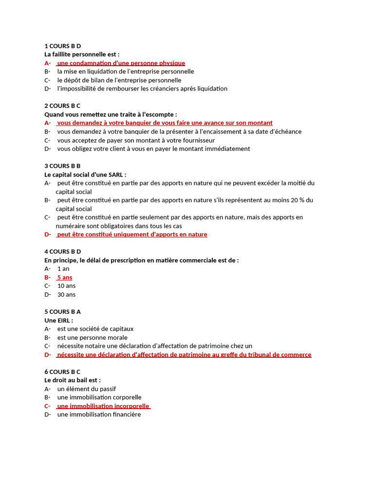 QCM 1 Corrige | PDF