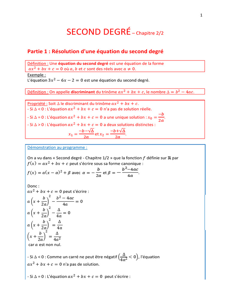 Cours 2nd Degré 2 Final | PDF