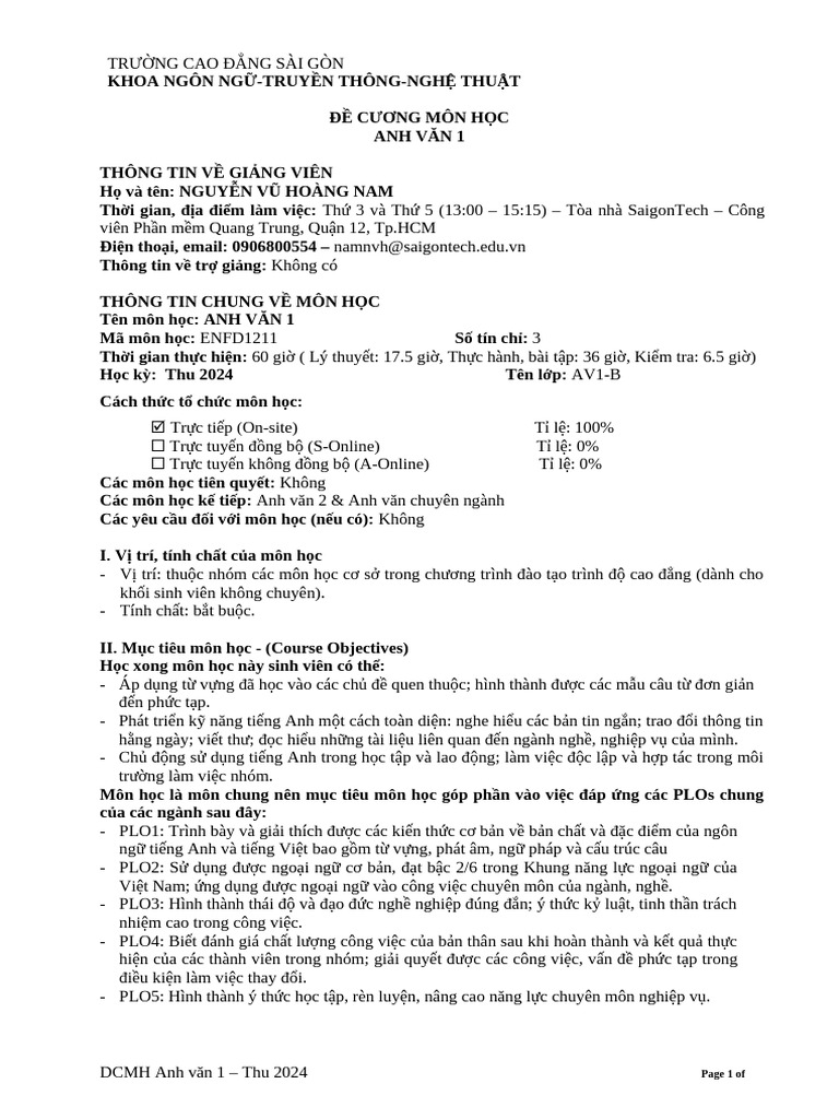 Nam - ĐCMH - AV1 - Fall 2024 | PDF