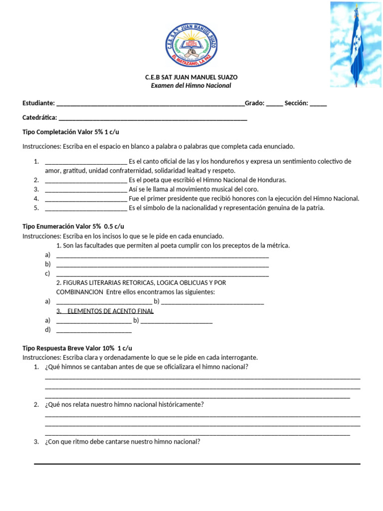 Examen Del Himno 1 | PDF