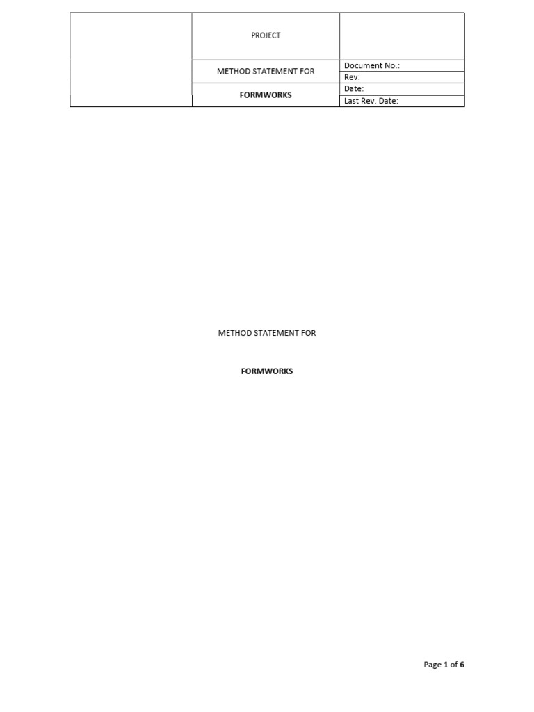 Method Statement For Formworks | PDF