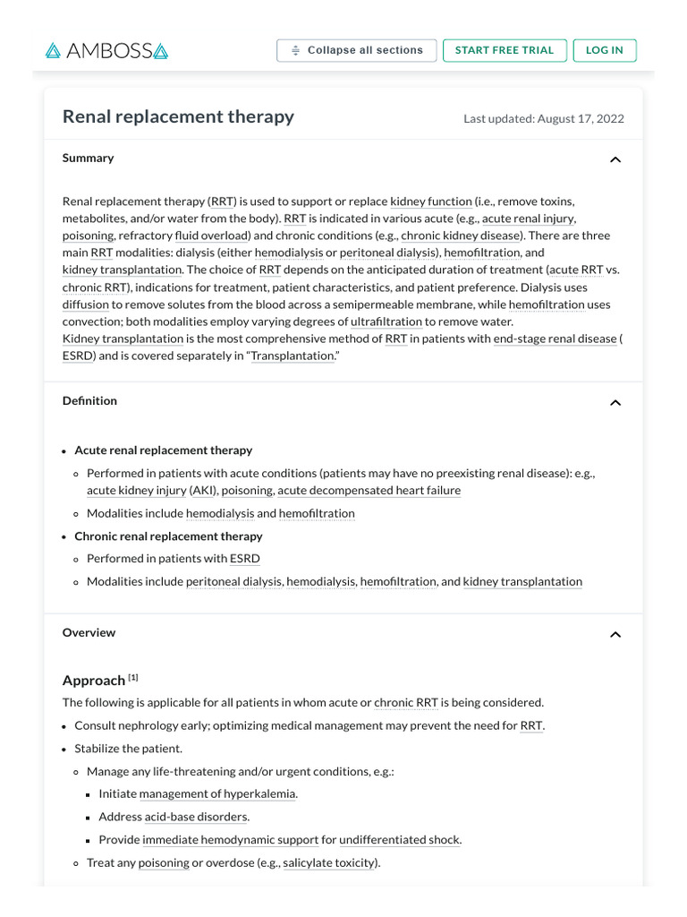 Renal Replacement Therapy - Knowledge at AMBOSS | PDF | Chronic Kidney ...