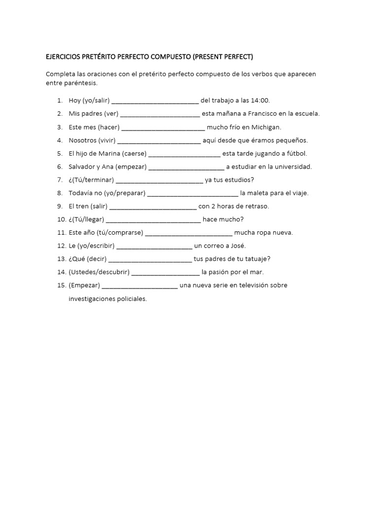 Ejercicios Pretérito | PDF