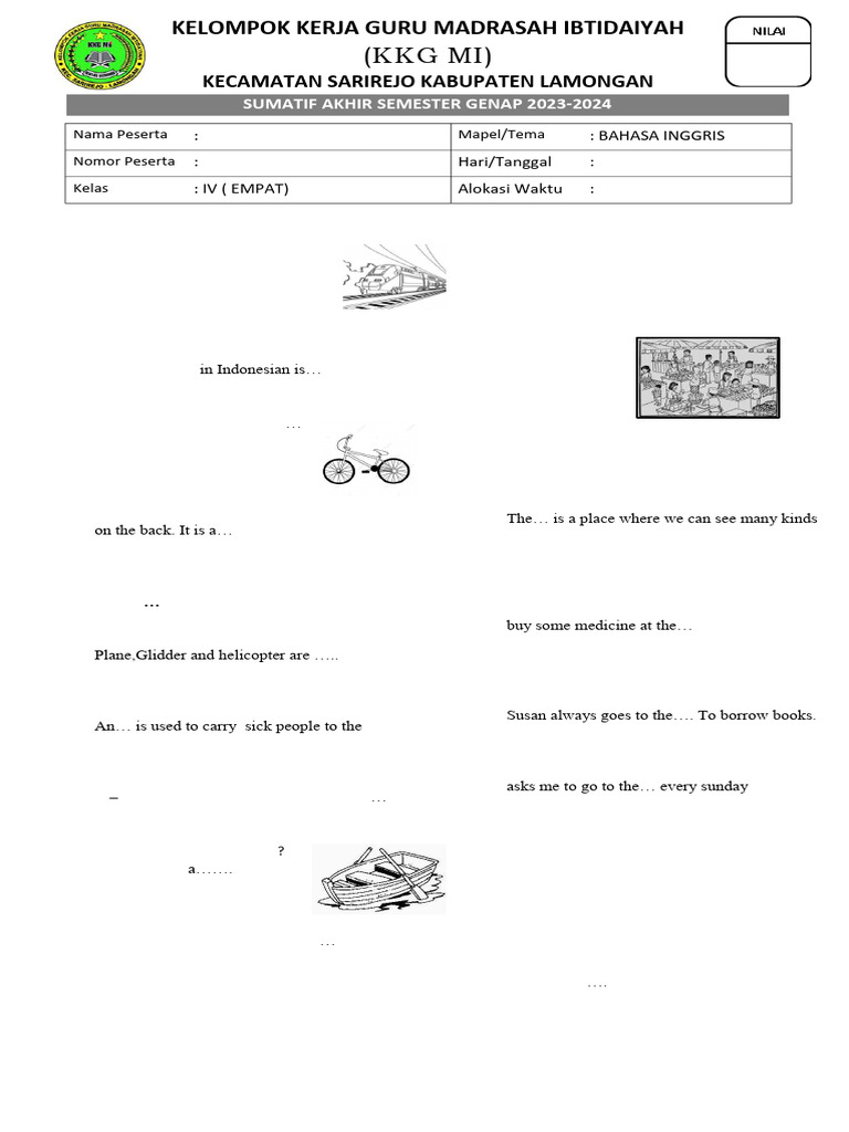 Soal Pas Genap Bhs - Inggris Kls.4 | PDF