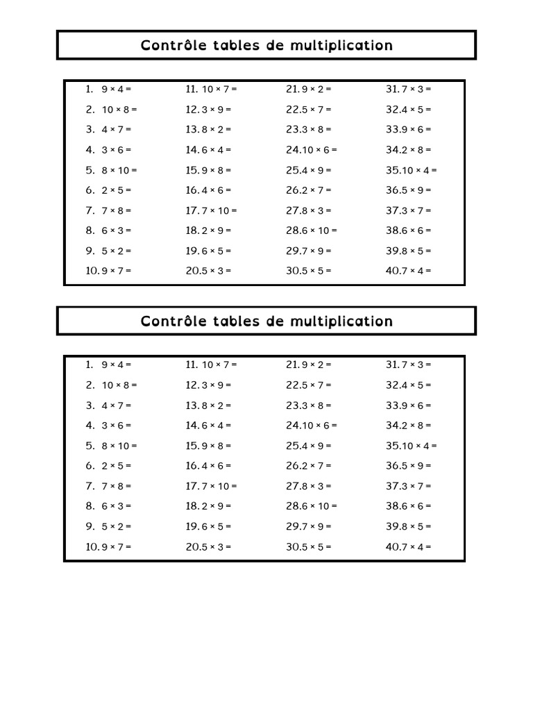 Évaluation Tables Multiplication | PDF