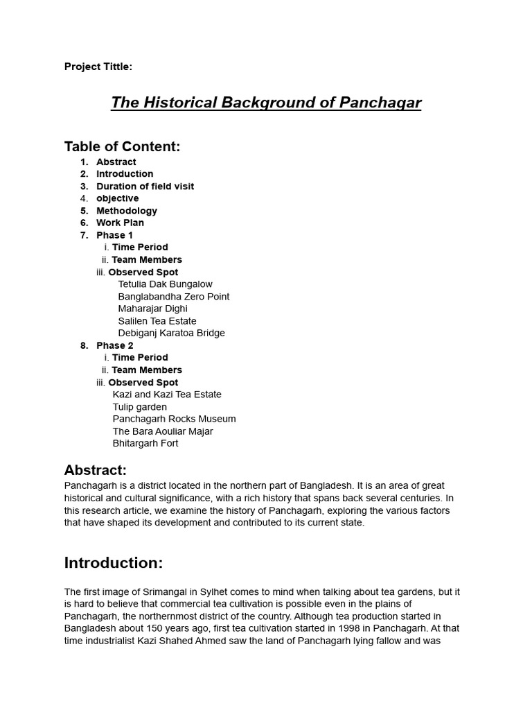 Field Report - The Historical Background of Panchagar - by Md. Abir Ul Islam | PDF