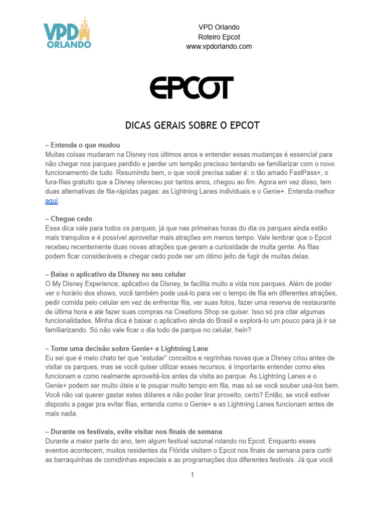 2024-01-Roteiro-VPD-Orlando_-Epcot | PDF