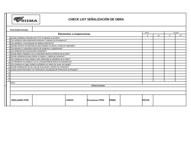 3 CHECK LIST SEÑALIZACIÓN DE OBRA | PDF