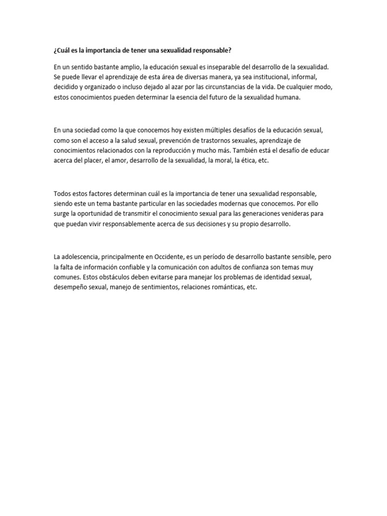 Cuál Es La Importancia de Tener Una Sexualidad Responsable | PDF Cuál Es La Importancia de Tener Una Sexualidad Responsable | PDF