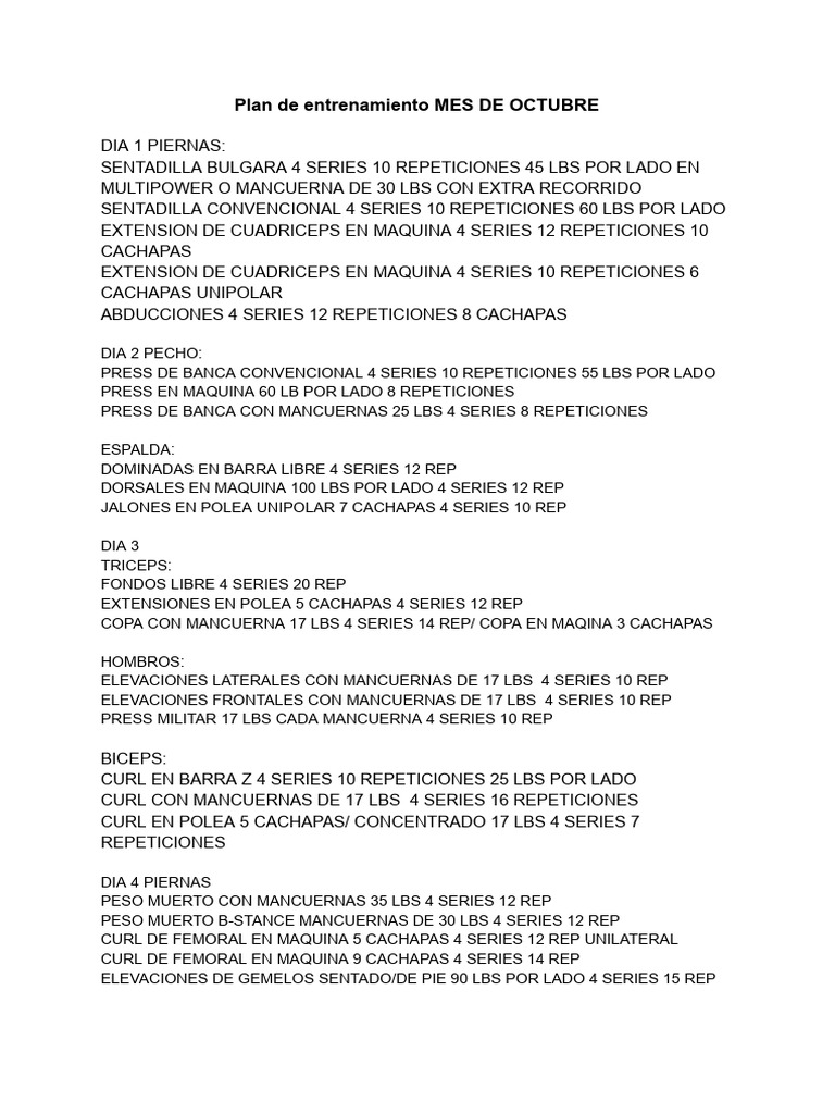 Plan de entrenamiento MENSUAL | PDF