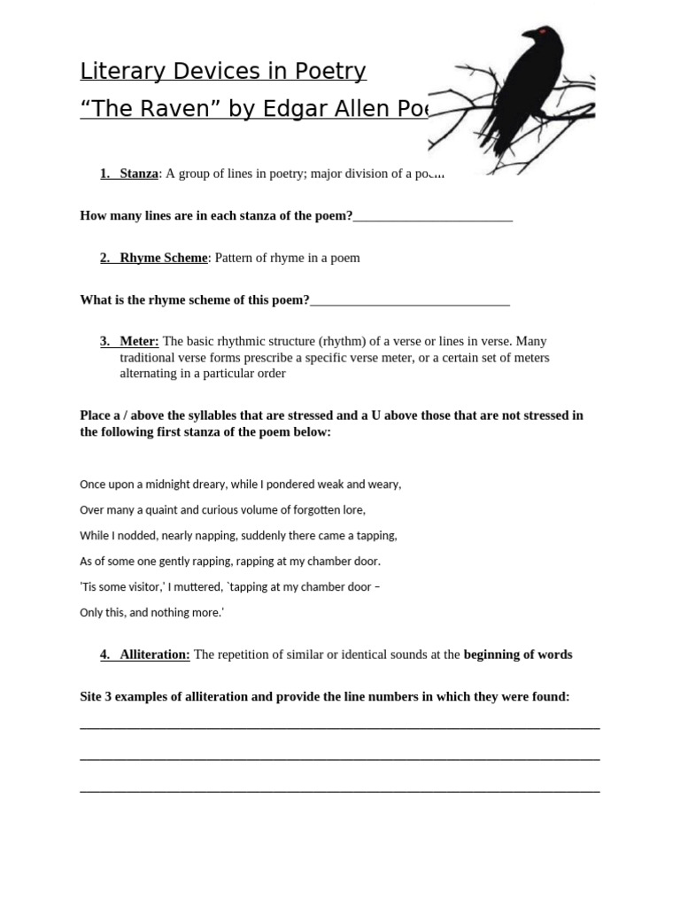 Literary Devices in Poetry "The Raven" by Edgar Allen Poe | PDF ...