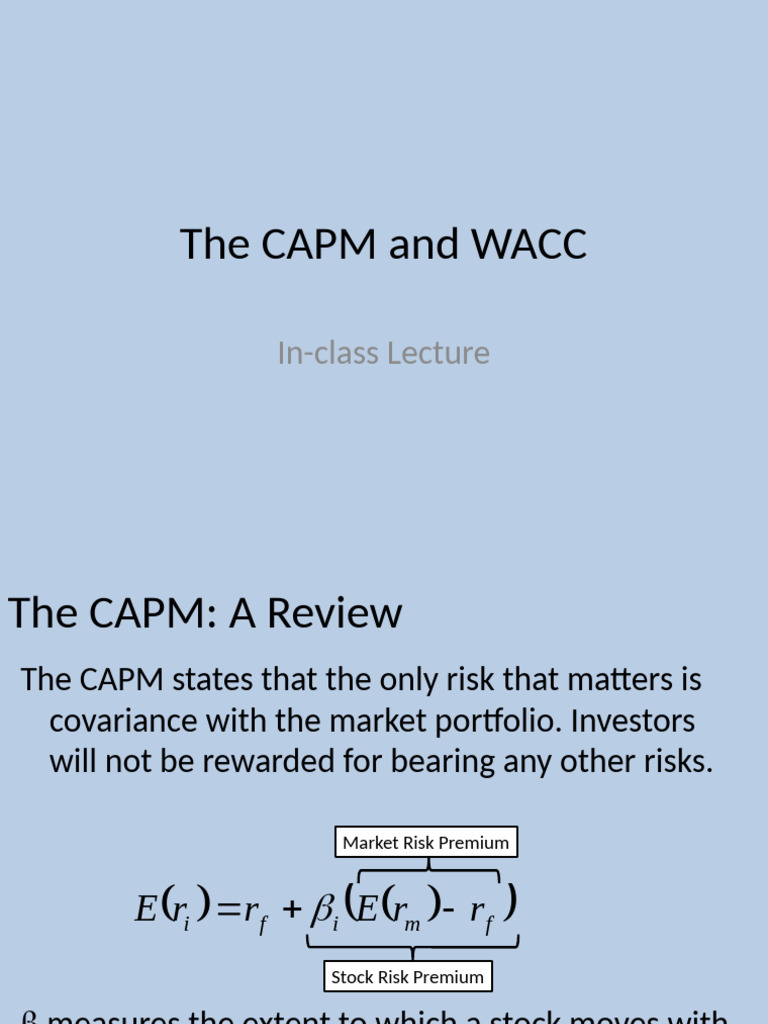 CAPM and WACC - in Class Summer 2024 | PDF