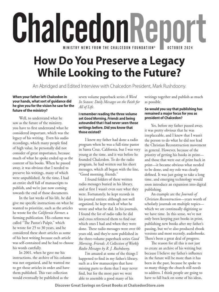 Chalcedon Report 2024 October | PDF